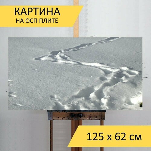 Картина на ОСП 125х62 см. "Снежно, зима, земля" горизонтальная, для интерьера, с креплениями