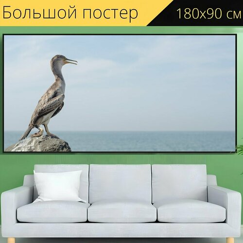 Большой постер "Птица, море, вода" 180 x 90 см. для интерьера