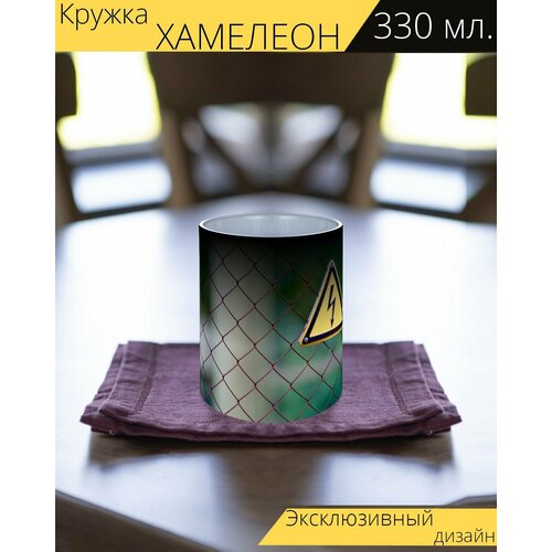 Кружка хамелеон с принтом "Сетка, доска, предупреждение" 330 мл.