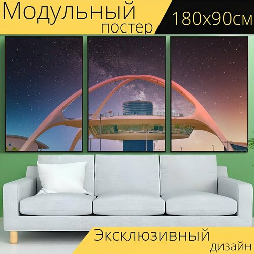 Модульный постер "Космический корабль, современное здание, строительство" 180 x 90 см. для интерьера