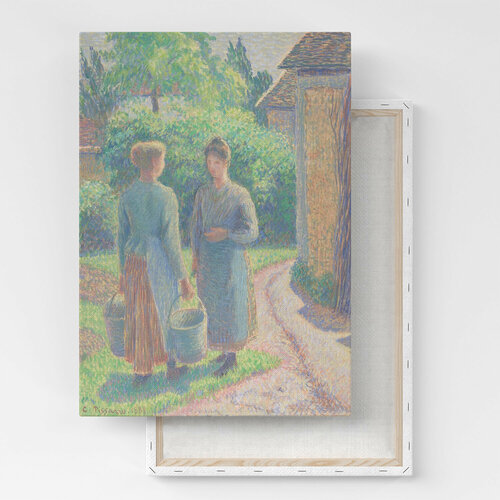Картина на холсте, репродукция / Two Women in a Garden / Камиль Писсарро / Размер 30 x 40 см