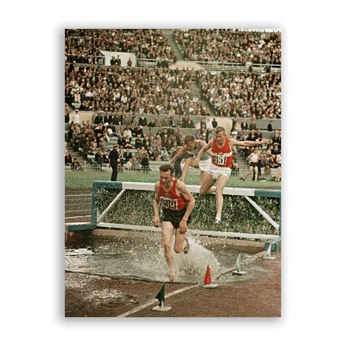 Советский постер, плакат на бумаге / Спортсмены / Размер 40 x 53 см