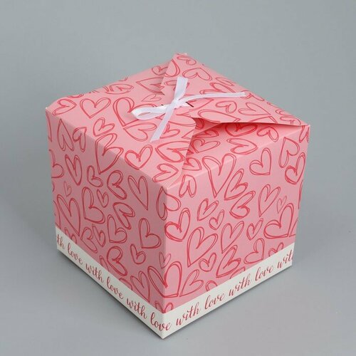 Дарите Счастье Коробка подарочная складная, упаковка, «Сердечки», 18 х 18 х 18 см