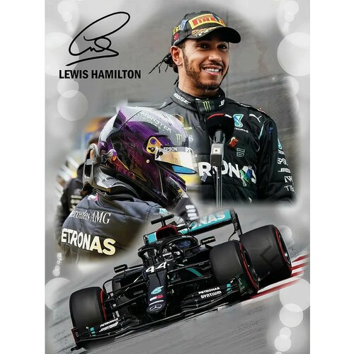 Плакат, постер Льюис Хэмилтон автогонщик. Формулы-1 Мерседес. Lewis Hamilton на холсте, размер 60х84см
