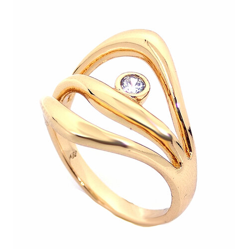 Кольцо переплетенное, искусственный камень, циркон, размер 16, золотой