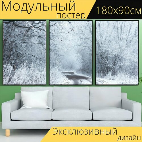 Модульный постер "Снег, зима, холодный" 180 x 90 см. для интерьера