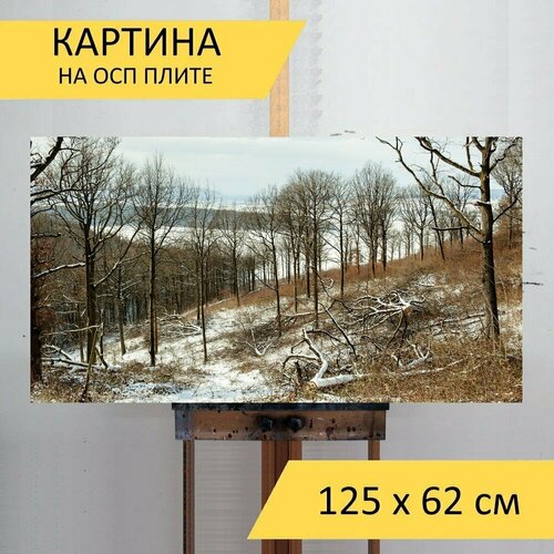 Картина на ОСП 125х62 см. "Природа, зима, дерево" горизонтальная, для интерьера, с креплениями