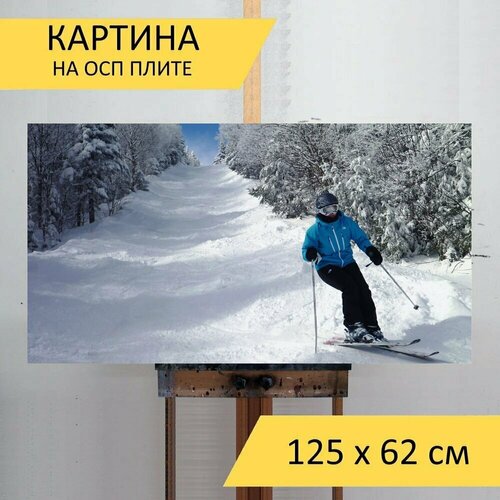 Картина на ОСП 125х62 см. "Канада, горные лыжи, лыжник" горизонтальная, для интерьера, с креплениями