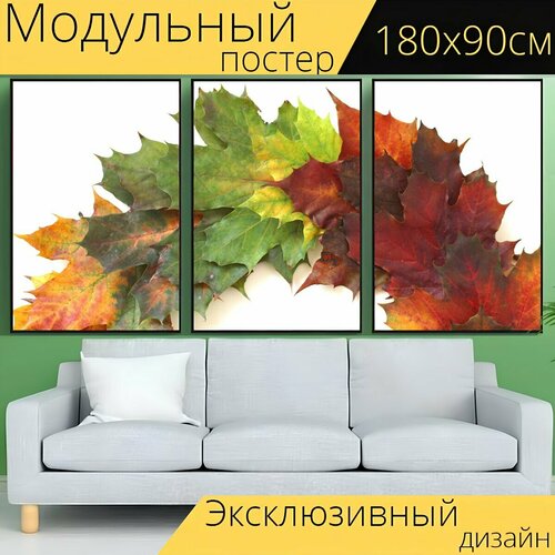 Модульный постер "Листья, падение, осенние листья" 180 x 90 см. для интерьера