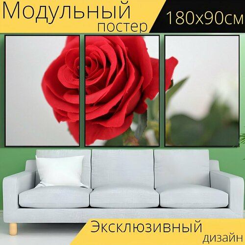 Модульный постер "Искусственный красная роза, цветок, украшение" 180 x 90 см. для интерьера