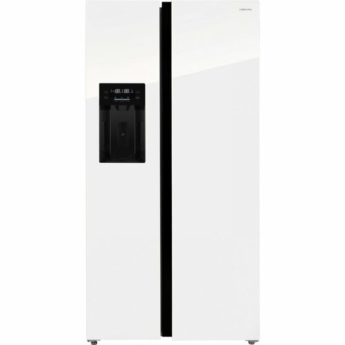 Холодильник HIBERG RFS 650 DX NFGW Side-by-Side, отдельностоящий, с ледогенератором, цвет белое мерцающее стекло