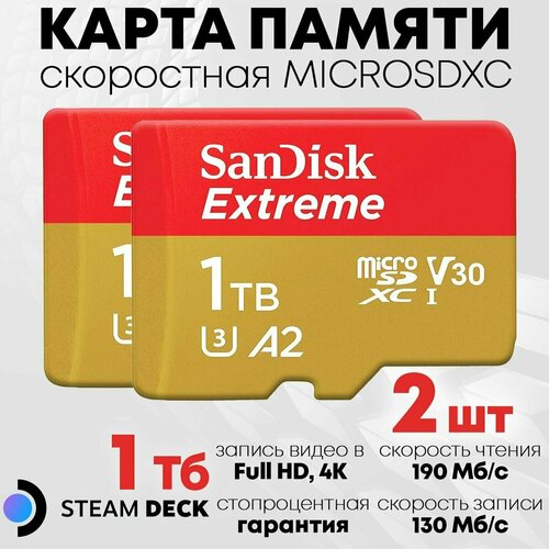 Карта памяти SanDisk MicroSDXC 1 TB Extreme (SDSQXA1-1T00-GN6MA) 2 ШТ - steam deck micro sd 1 Тб
