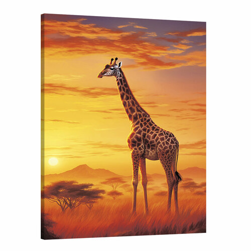 Интерьерная картина 50х70 "Жираф на травяном поле"
