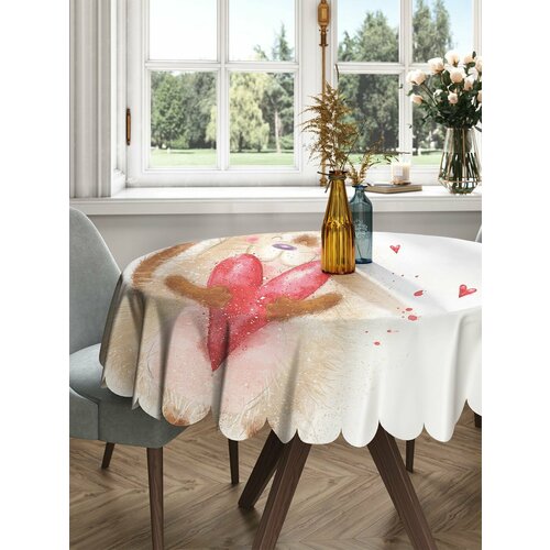 Скатерть круглая тканевая на стол JoyArty с рисунком "Мурлыкающий любимец" 150 на 150 см