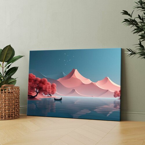 Картина на холсте (Небольшой остров с лодкой в воде) 50x70 см. Интерьерная, на стену.