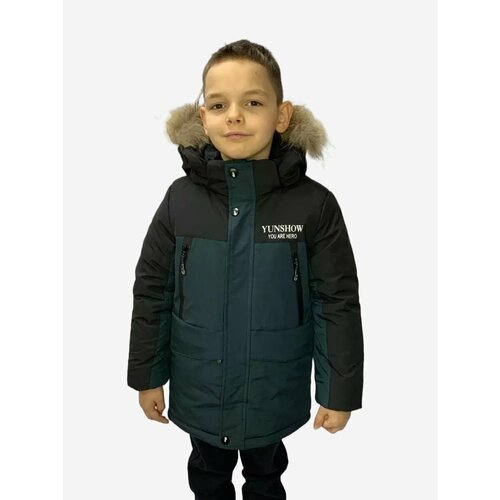 Парка Зимняя куртка для мальчика YS 3(1/25), размер 104, черный, зеленый
