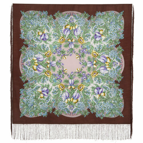 Платок Павловопосадская платочная мануфактура,89х89 см, зеленый, коричневый