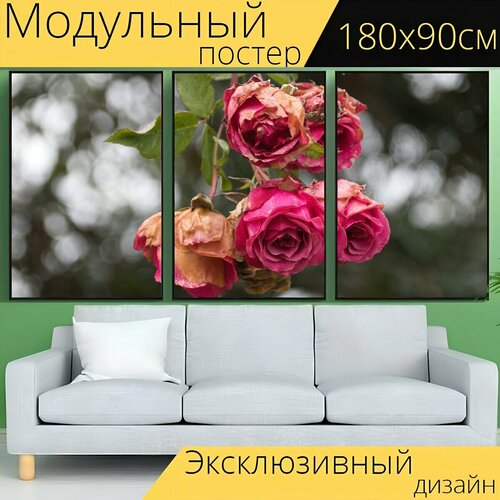 Модульный постер "Розовая любовь, свадьба, цветок" 180 x 90 см. для интерьера