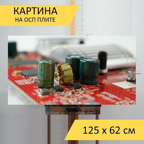 Картина на ОСП 125х62 см. "Компьютер, аппаратное обеспечение, интернет" горизонтальная, для интерьера, с креплениями