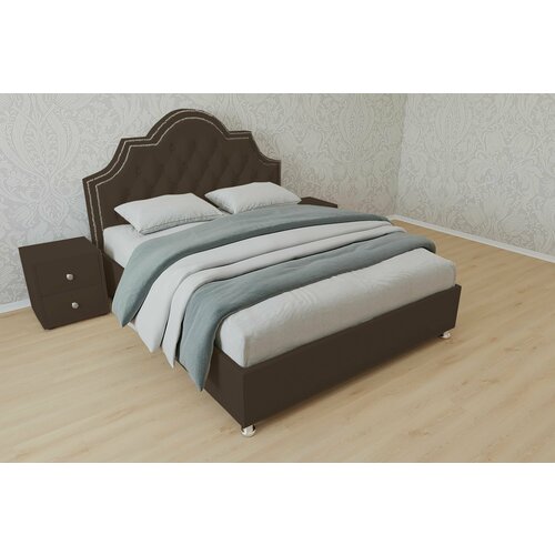 Односпальная кровать Мирабель 120x200 с подъемным механизмом и с коробом для белья велюр коричневый ножки 13 см хром