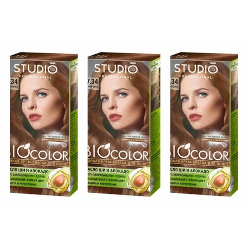 Крем-краска для волос Studio, Professional BioColor, 7.34 лесной орех, 115 мл, 3 шт