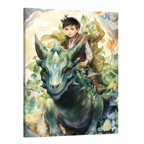 Интерьерная картина 50х70 "Зеленый дракон: легенда о герое"