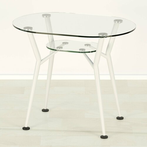 Стеклянный стол овальный Квадро 23 прозрачный/белый (900х600)