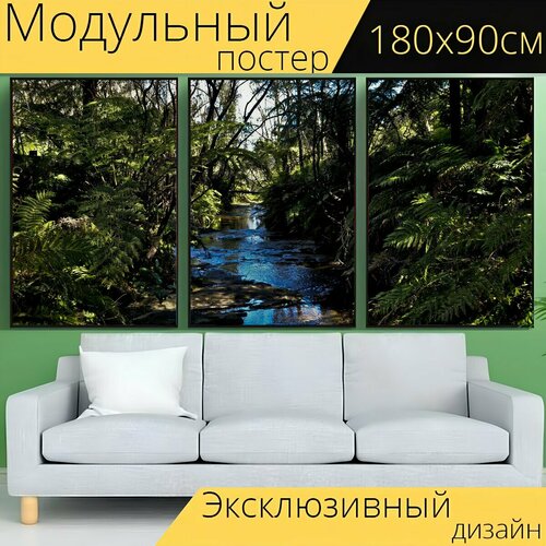 Модульный постер "Ручей, река, деревья" 180 x 90 см. для интерьера