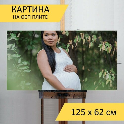 Картина на ОСП 125х62 см. "Беременность, женщина, азиатский" горизонтальная, для интерьера, с креплениями