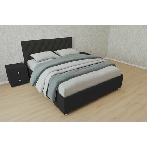 Двуспальная кровать Версаль 160x200 с подъемным механизмом и с коробом для белья велюр черный ножки 5 см
