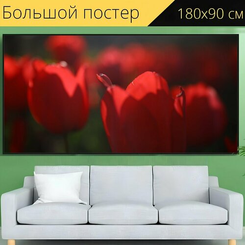 Большой постер "Тюльпан, цветы, весна" 180 x 90 см. для интерьера
