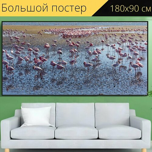 Большой постер "Фламинго, атлантический, море" 180 x 90 см. для интерьера
