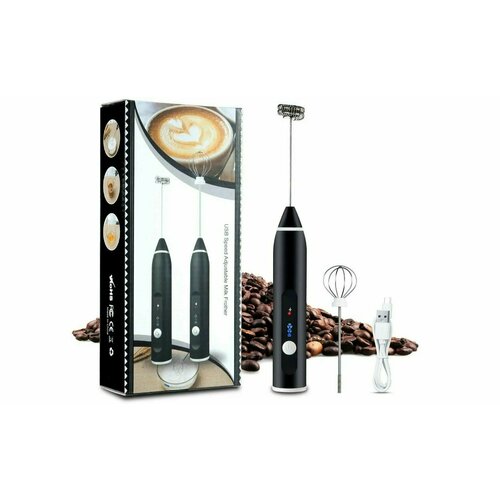 Капучинатор-миксер KP-228/USB Speed Adjustable Milk Frother /TK-8 / с двумя венчиками/черный