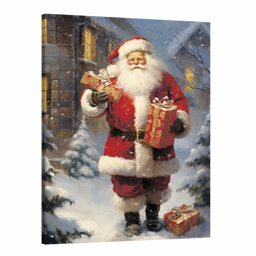 Интерьерная картина 50х70 "Рождество: подарки, наполненные добротой"