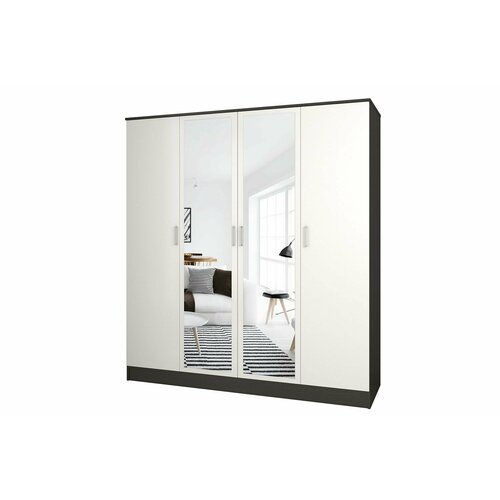 Шкаф распашной МногоМеб Лайт 4-створчатый 240х55x220, 2 зеркала, венге цаво/белый гладкий
