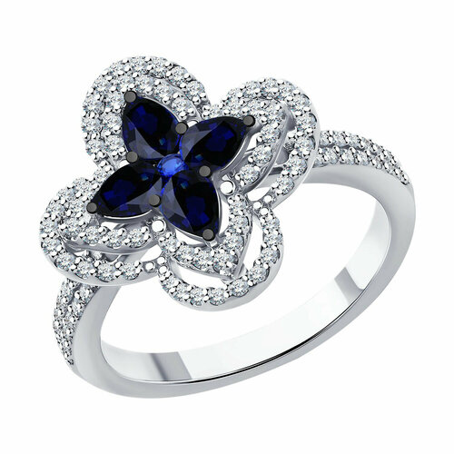 Кольцо Diamant online, белое золото, 585 проба, бриллиант, сапфир, размер 18, темно-синий