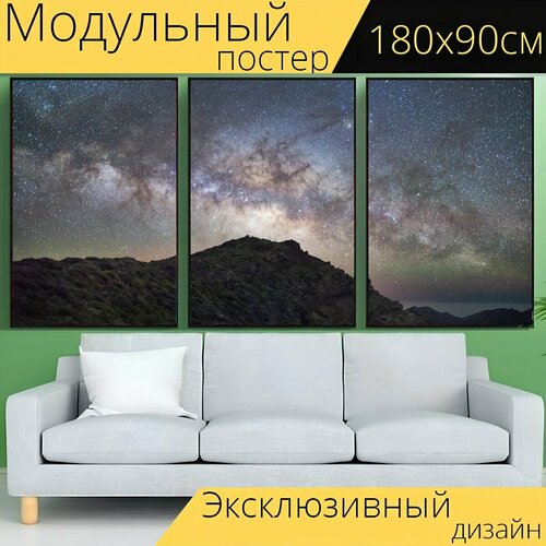 Модульный постер "Млечный путь, ночь, звезды" 180 x 90 см. для интерьера