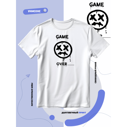 Футболка граффити лого гейм овер надпись game over, размер XS, белый