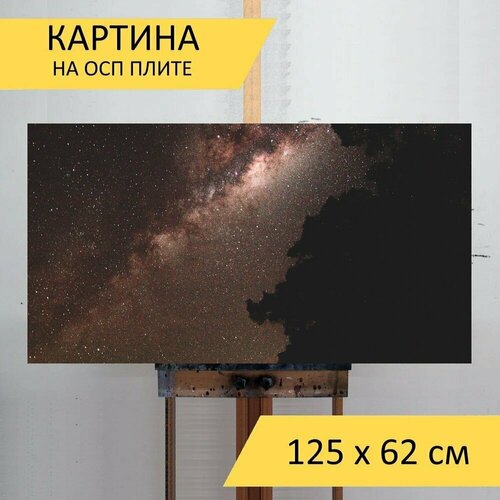 Картина на ОСП 125х62 см. "Галактика, млечный путь, ночь" горизонтальная, для интерьера, с креплениями