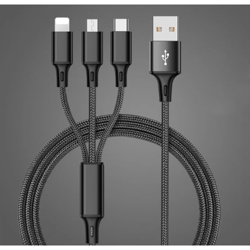 Etronic / Кабель для зарядки 3 в 1 (lightning, TYPE-C, MICRO-USB) провод 1.2м быстрая зарядка 2А