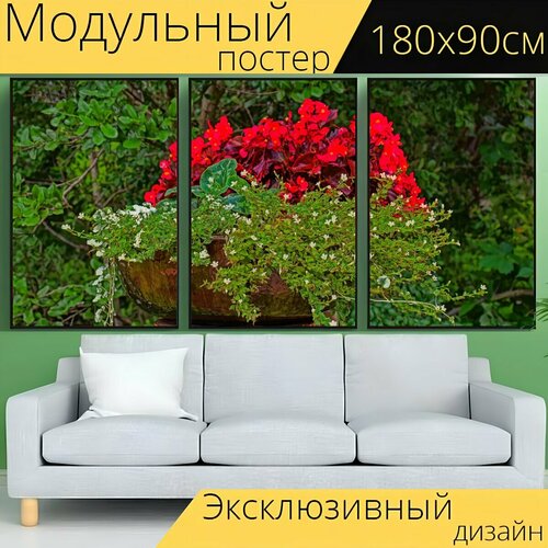 Модульный постер "Цветы, цветочный, сад" 180 x 90 см. для интерьера