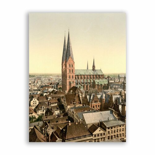Постер, плакат на бумаге / St. Peters Clock Tower, Lubeck, Germany / Размер 40 x 53 см