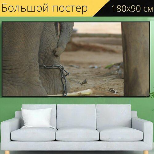 Большой постер "Слон, природа, окружающая обстановка" 180 x 90 см. для интерьера
