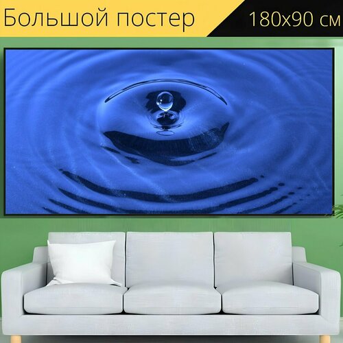 Большой постер "Вода, капли, капля воды" 180 x 90 см. для интерьера