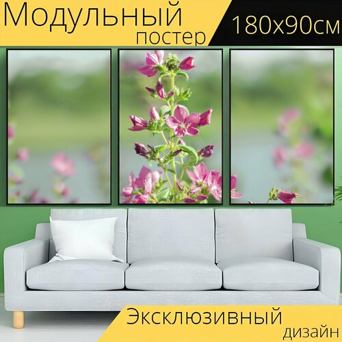 Модульный постер "Цветы, природа, розовый" 180 x 90 см. для интерьера