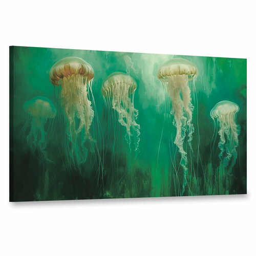 Интерьерная картина 100х60 "Медуза в изумрудной воде"