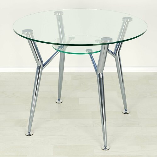 Стеклянный обеденный стол Квадро 18-4 прозрачный/хром D95