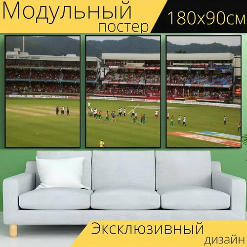 Модульный постер "Крикет, поле, стадион" 180 x 90 см. для интерьера