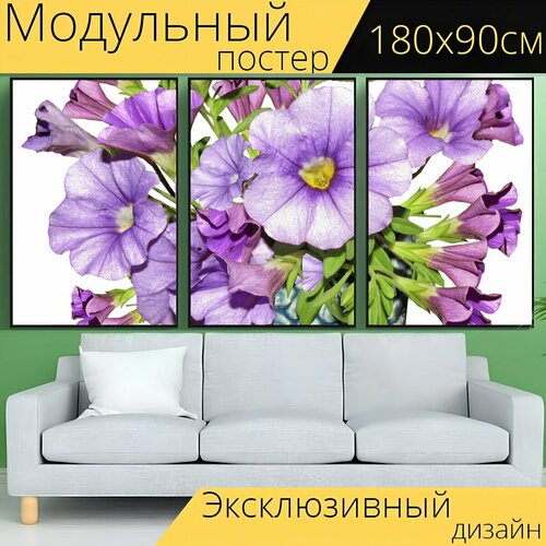 Модульный постер "Цветок, фиолетовый, цветет" 180 x 90 см. для интерьера