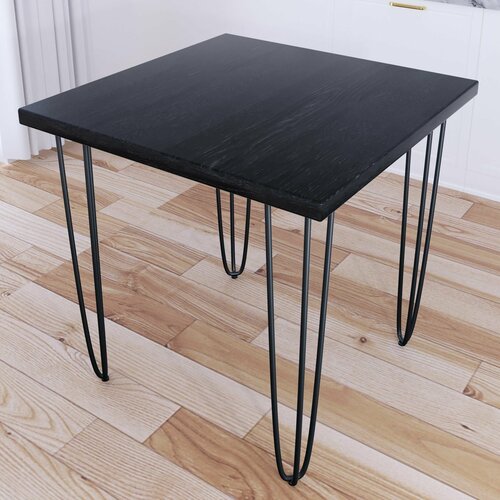 Стол кухонный Loft с квадратный столешницей цвета черного оникса из массива сосны 40 мм и черными ножками-шпильками, 70x70х75 см